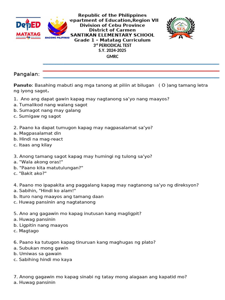 Gmrc Periodical Test_121605 | PDF