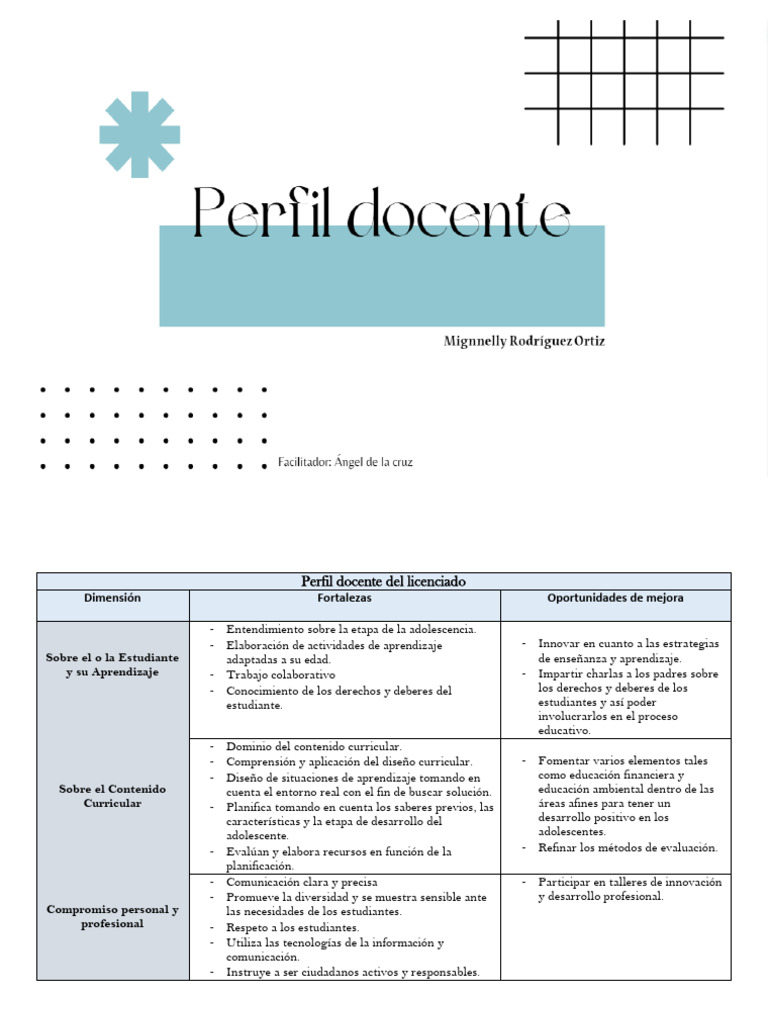 Cuadro Perfil Docente | PDF | Aprendizaje | Maestros