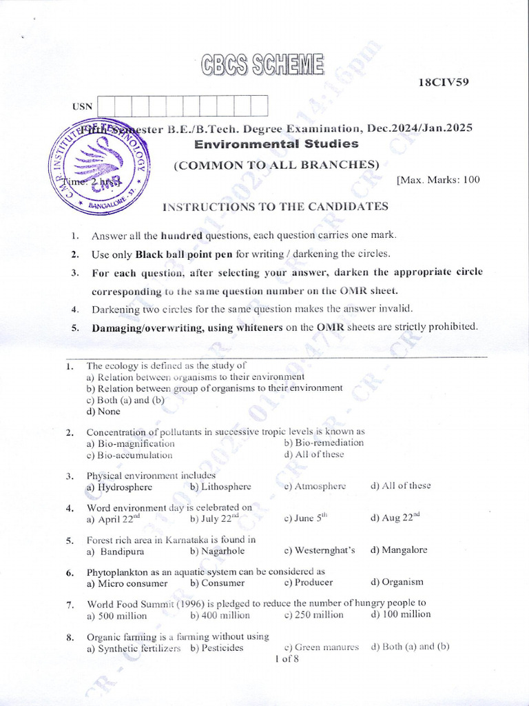 VTU Question Paper of 18CIV59 Environmental Studies Dec-2024-Jan-2025 ...