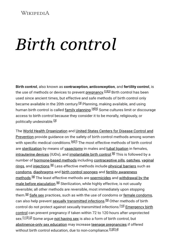 Birth Control - Wikipedia | PDF | Birth Control | Human Sexuality