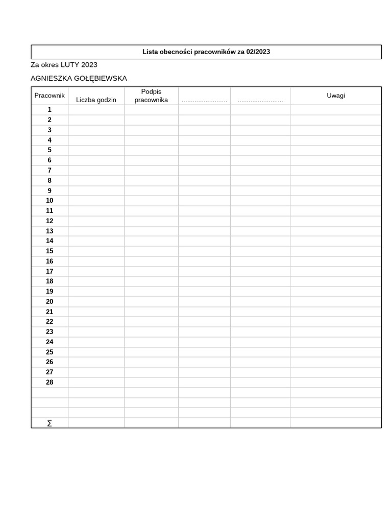 Lista Obecności - Wzór Z Omówieniem | PDF