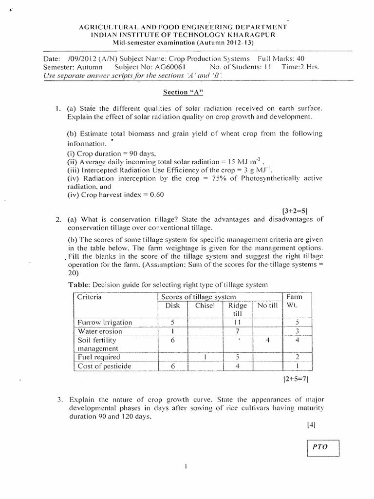 AG60061 Crop Production Systems MA 2012 | PDF | Tillage | Agriculture