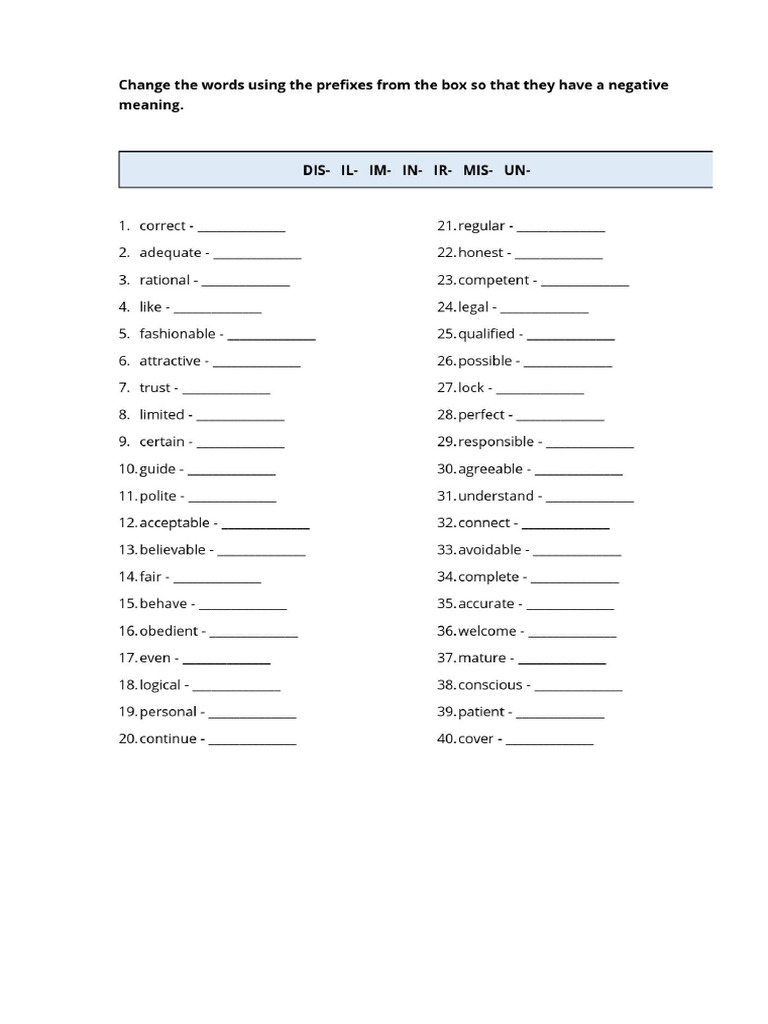 Negative Prefixes | PDF