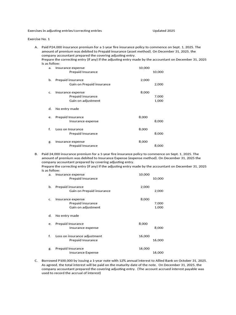 Exercises No.1 in Adjusting Entries and Correcting Entries | PDF | Debits And Credits | Depreciation
