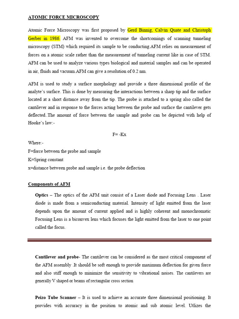 Atomic Force Microscopy Unit 2 | PDF | Atomic Force Microscopy | Microscope