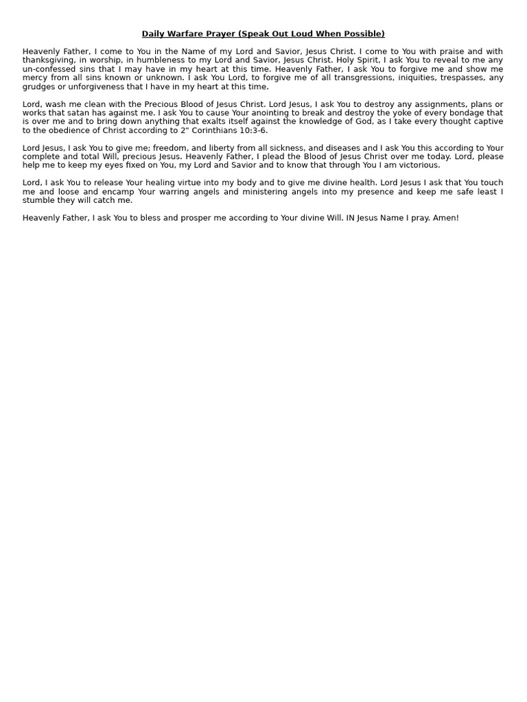 Daily Warfare Prayer for Protection | PDF