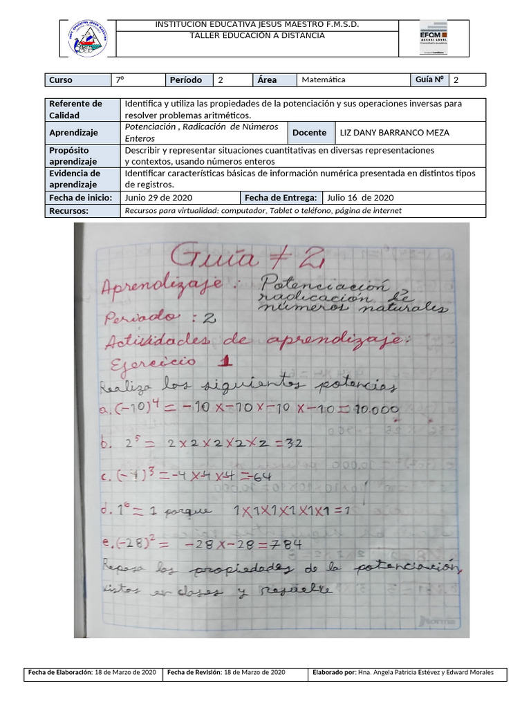 Guia #2 7° Matematica II PERIODO | PDF | Educación a distancia ...