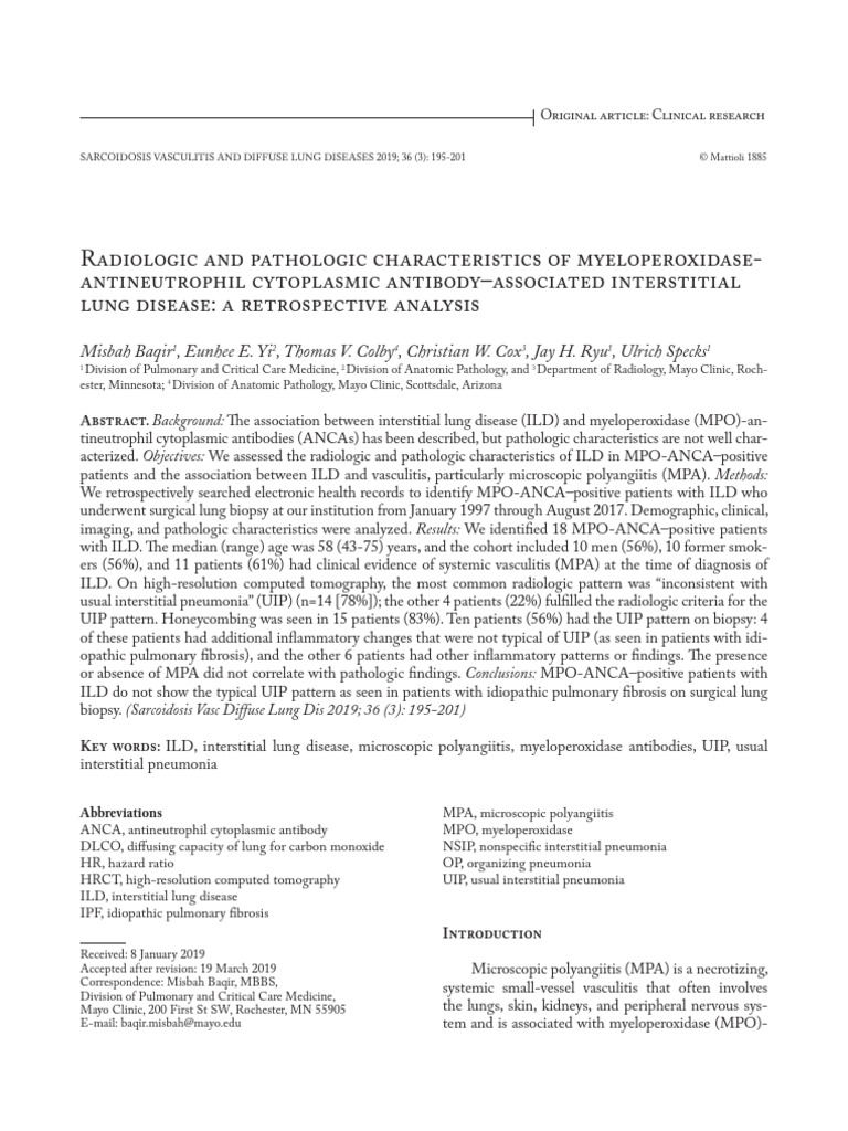 MPO-ANCA and Interstitial Lung Disease | PDF | Pathology | Medicine