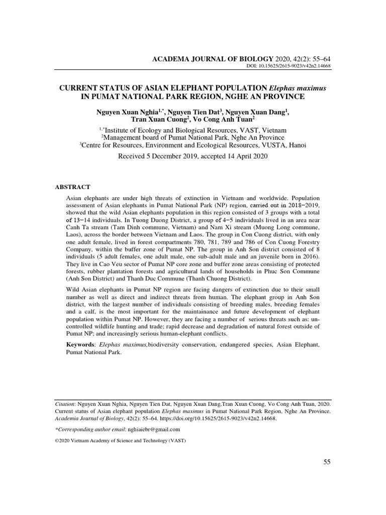 Asian Elephant Population in Pumat NP | PDF | Conservation Biology ...