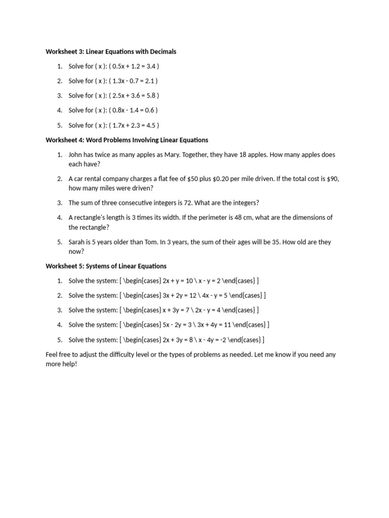 Linear Equations With Decimals W3 | PDF