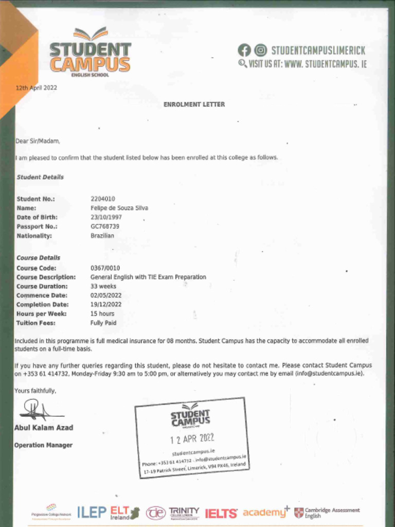 Enrolment Letter | PDF