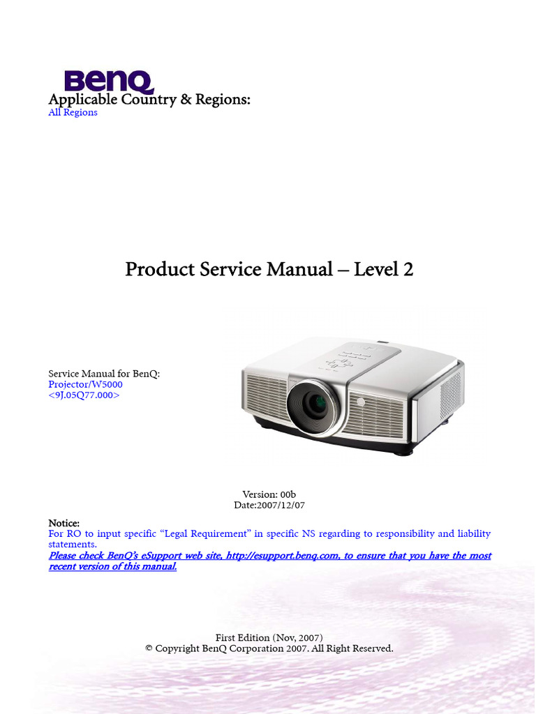 BENQ W5000 Projector Level 2 Service Manual 2 | PDF | Electrostatic ...