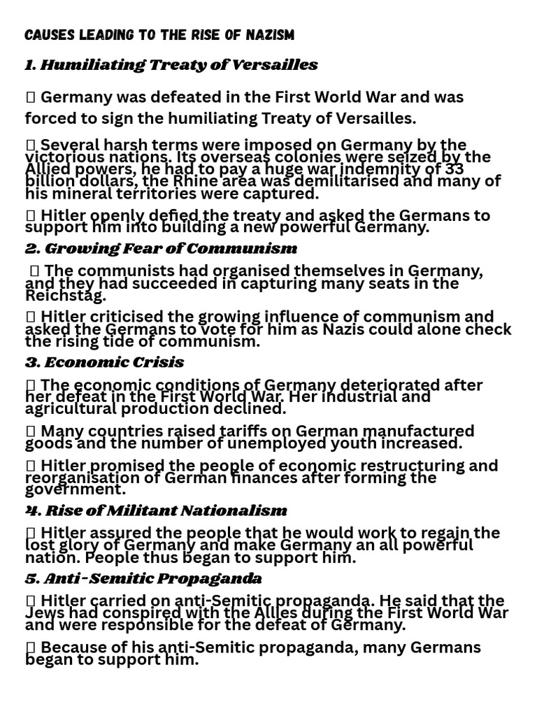 Humiliating Treaty of Versailles: Causes Leading To The Rise of Nazism ...