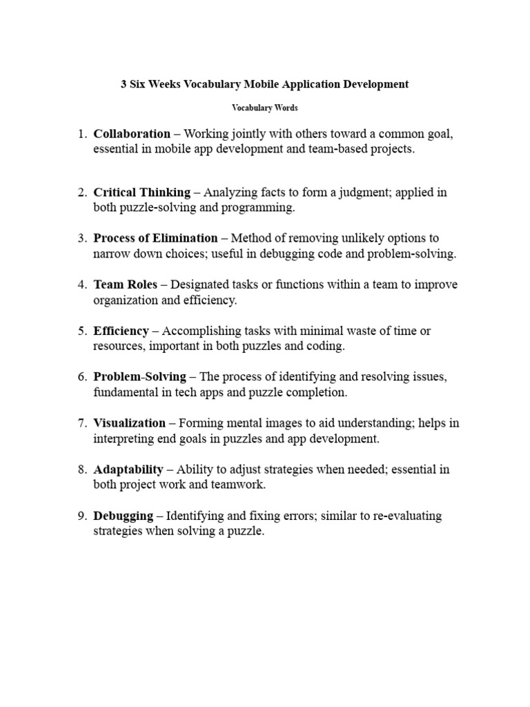 3( Six Weeks) Vocabulary Mobile Application Development | PDF