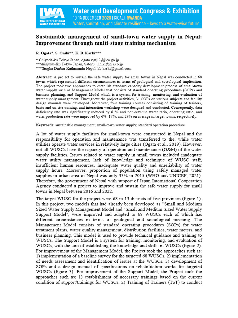 Sustainable Management of Small-Town Water Supply | PDF | Water Supply ...