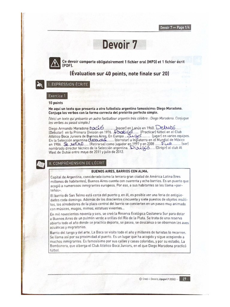 Devoir Espagnol N 7 Pdf