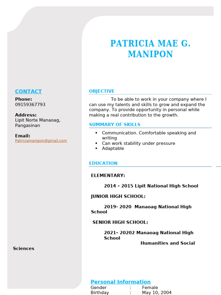 MyResume - Docx PATRICIA 2 | PDF