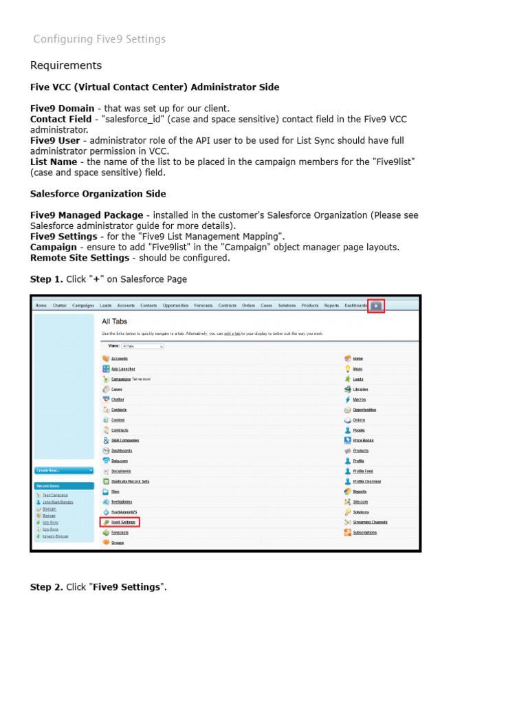 Five9 Salesforce Integration Guide | PDF | World Wide Web | Internet & Web