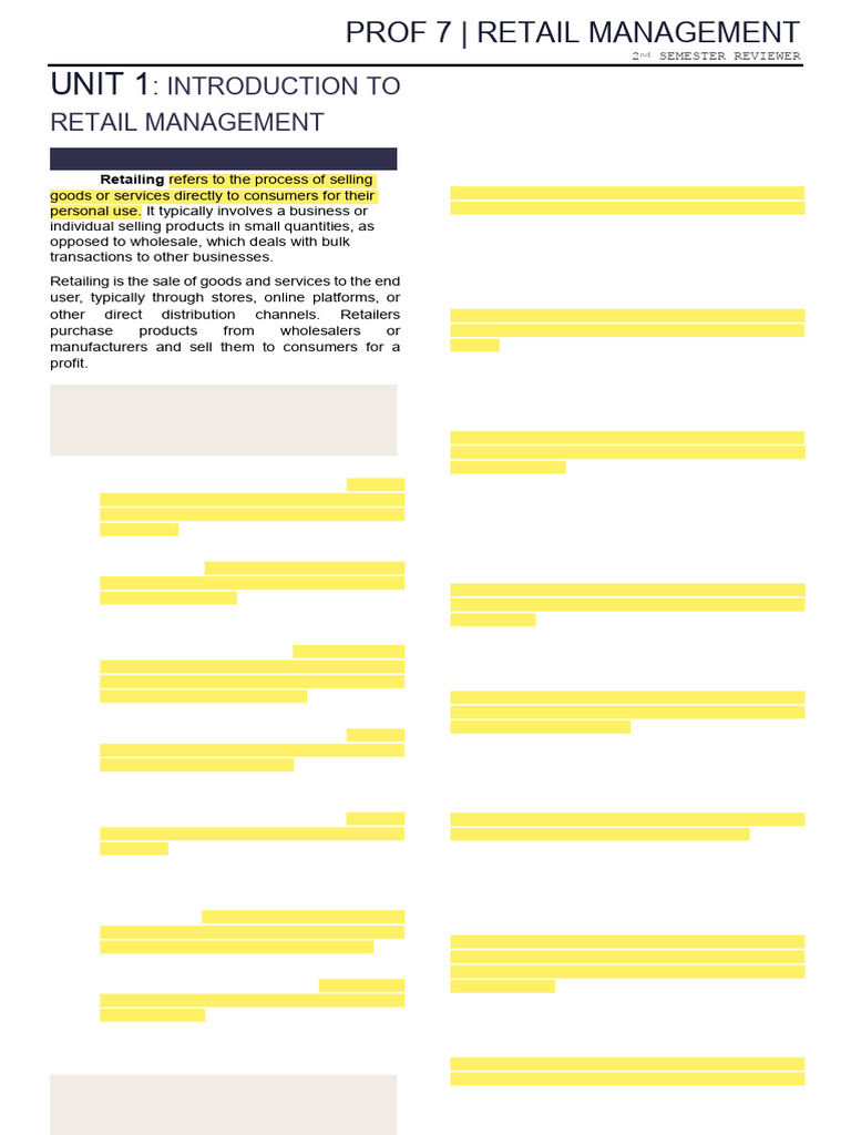 PROF 7 - UNIT 1 - Retail Management (Reporter) | PDF | Franchising | Retail