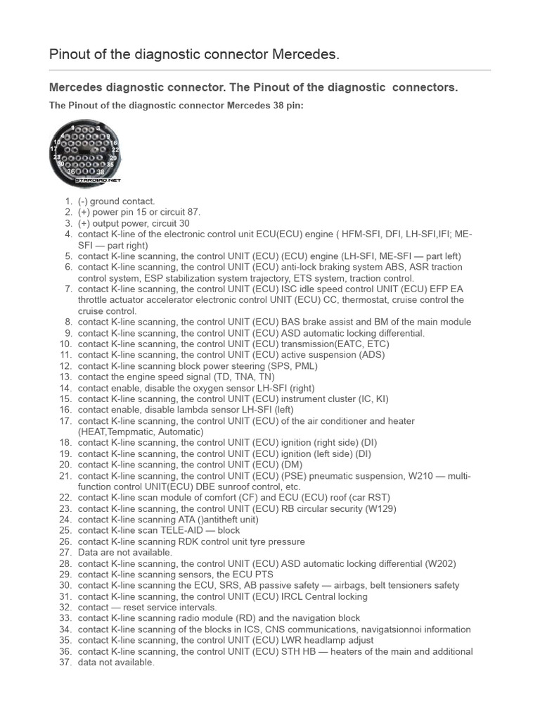 Pinout of The Diagnostic Connector Mercedes. | PDF | Anti Lock Braking ...