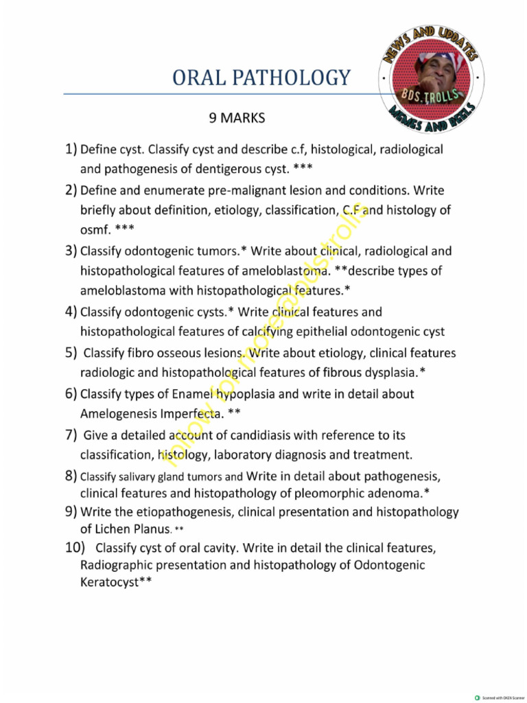 Oral Patho Imp Ques Bds - Trolls | PDF
