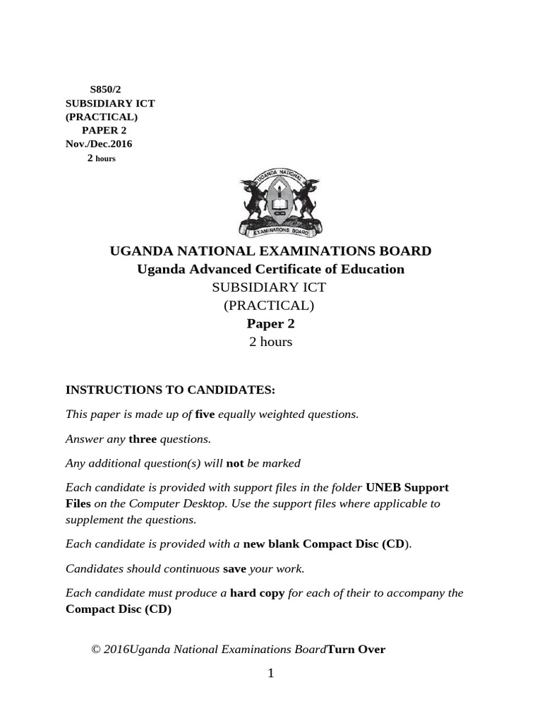 Subsidiary Ict Paper 2-2016 | PDF | Agriculture