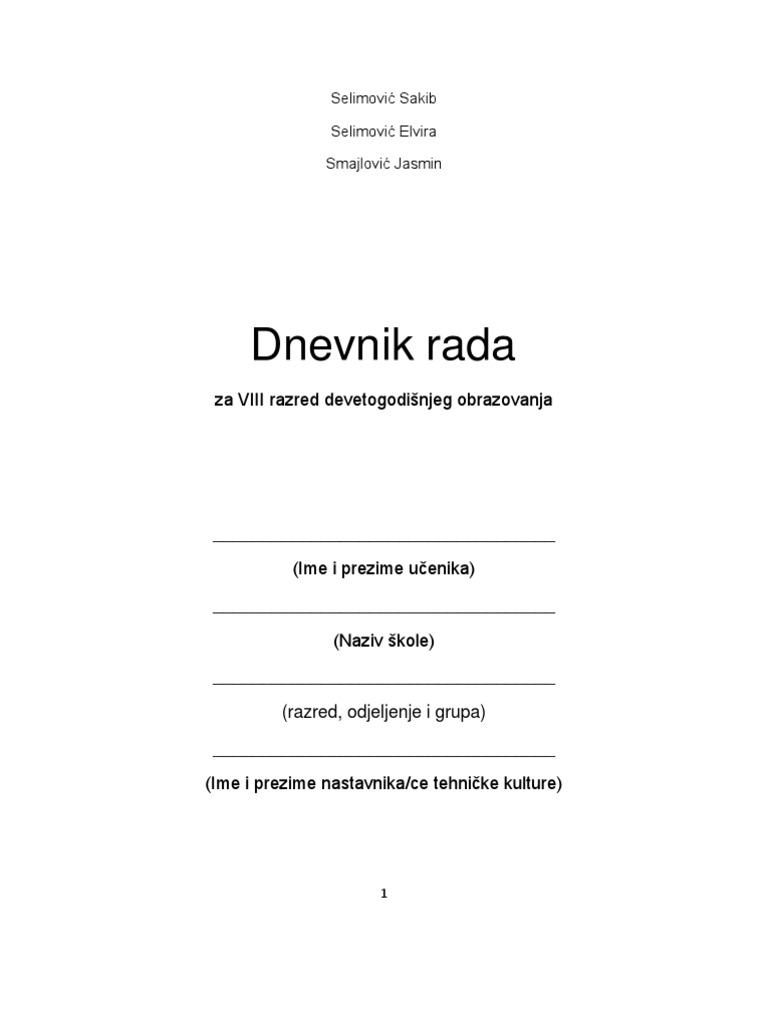 Dnevnik Rada Za Viii Razed Devetogodisnjeg Obrazovanja | PDF