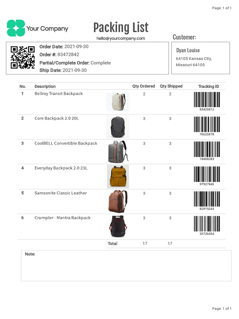 Packing_list Copy 5 | PDF