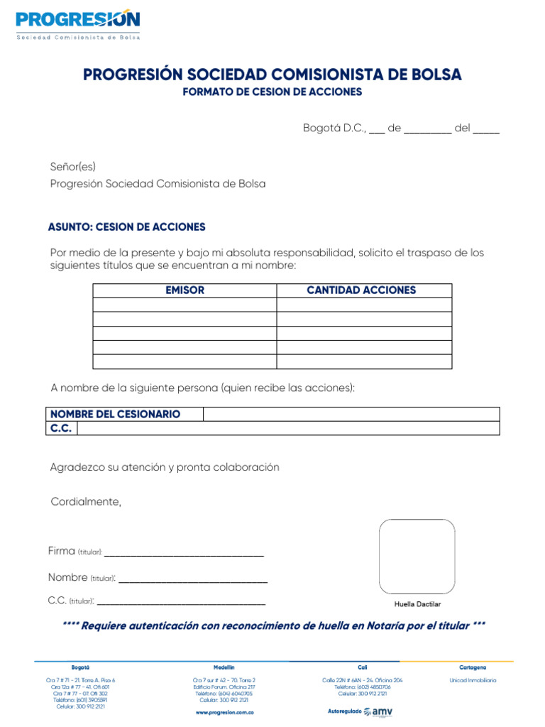 Formato Cesión Acciones Progresión CDB | PDF