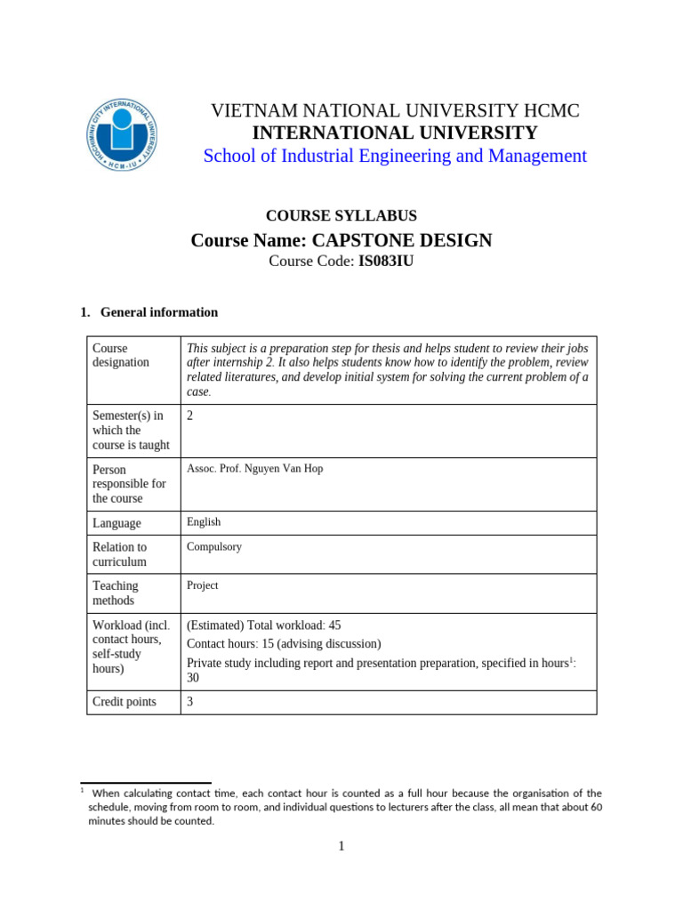 April 2022 Syllabus Capstone Design | PDF | Educational Assessment | Engineering
