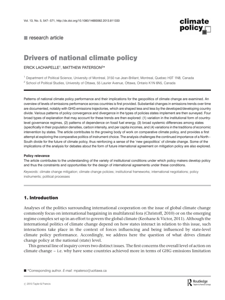 lachapelle and paterson, drivers of national climate policy | PDF ...