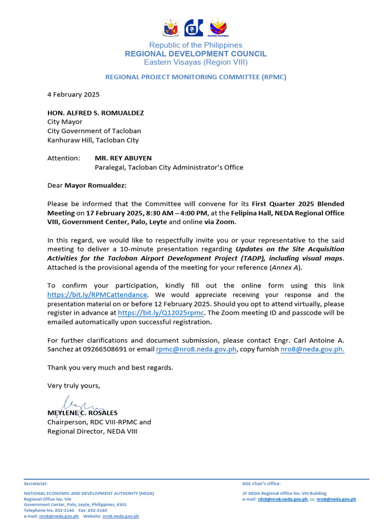 LGU TACLOBAN_Invitation to First Quarter 2025 RDC VIII-RPMC Meeting_CAS ...