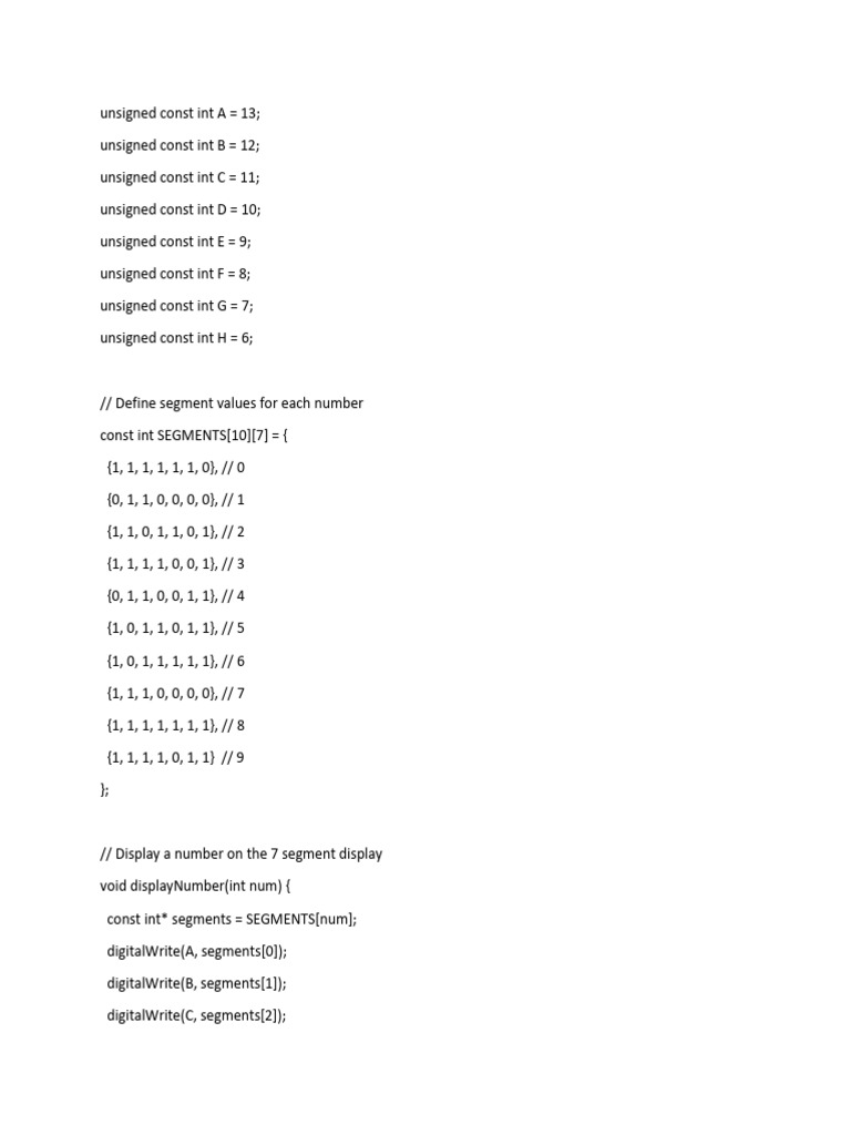 7 Segment Display Number Code | PDF