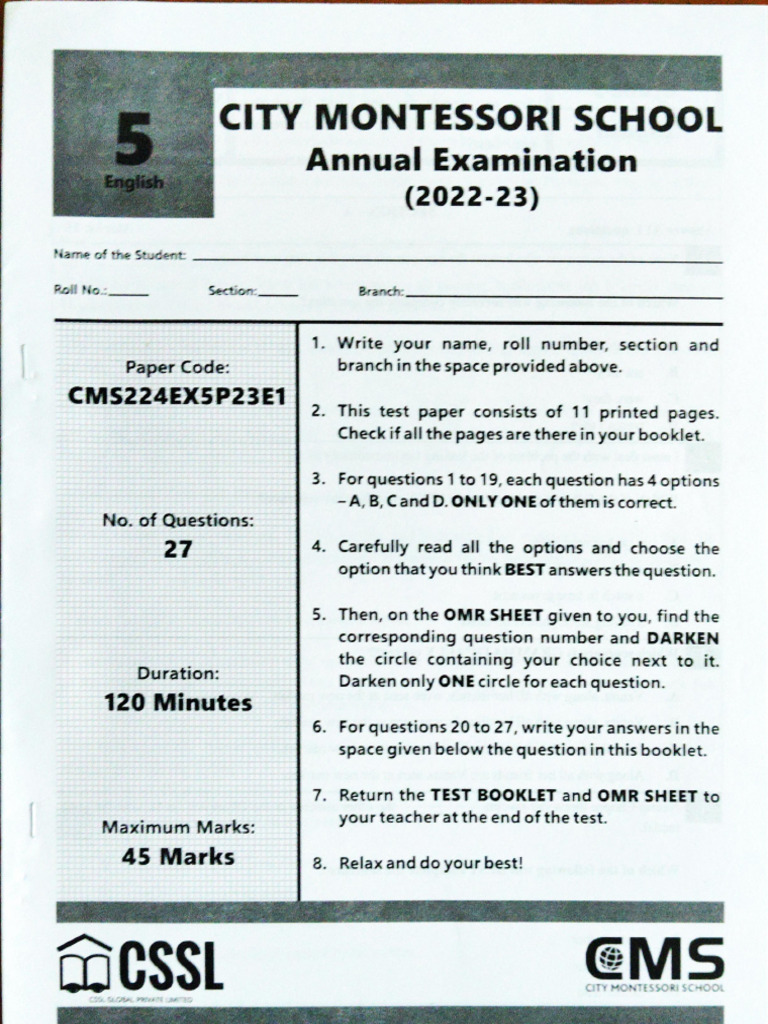 Annual Exam Papers Class 5 2022-23 | PDF