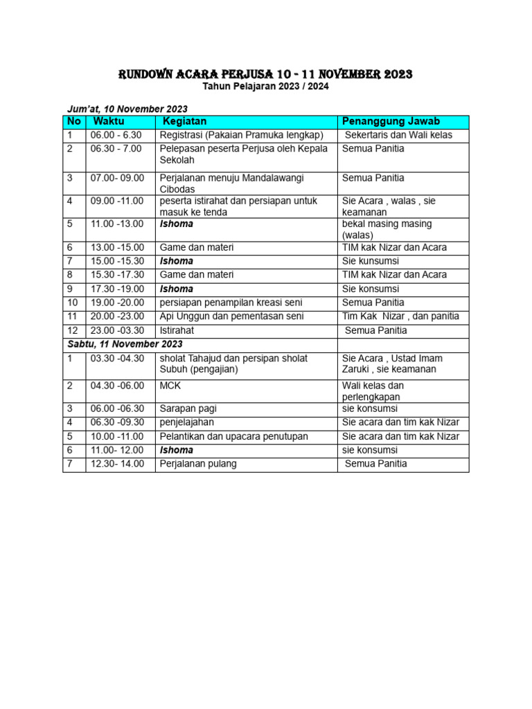 Rundown Acara Perjusa SMAN 45 | PDF