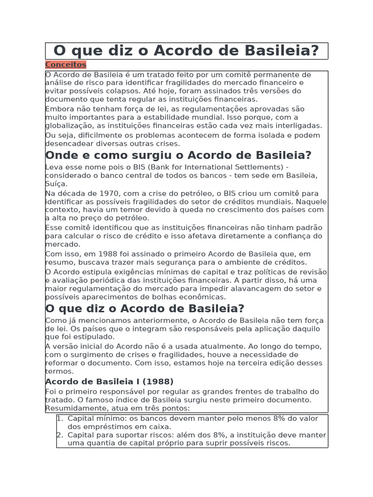 Entenda o Acordo de Basileia e Suas Edições | PDF | Basileia III | Economia