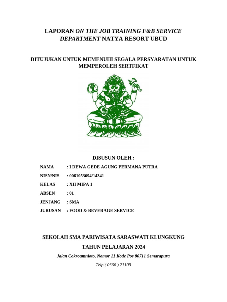 Laporan On The Job Training F (2) New | PDF