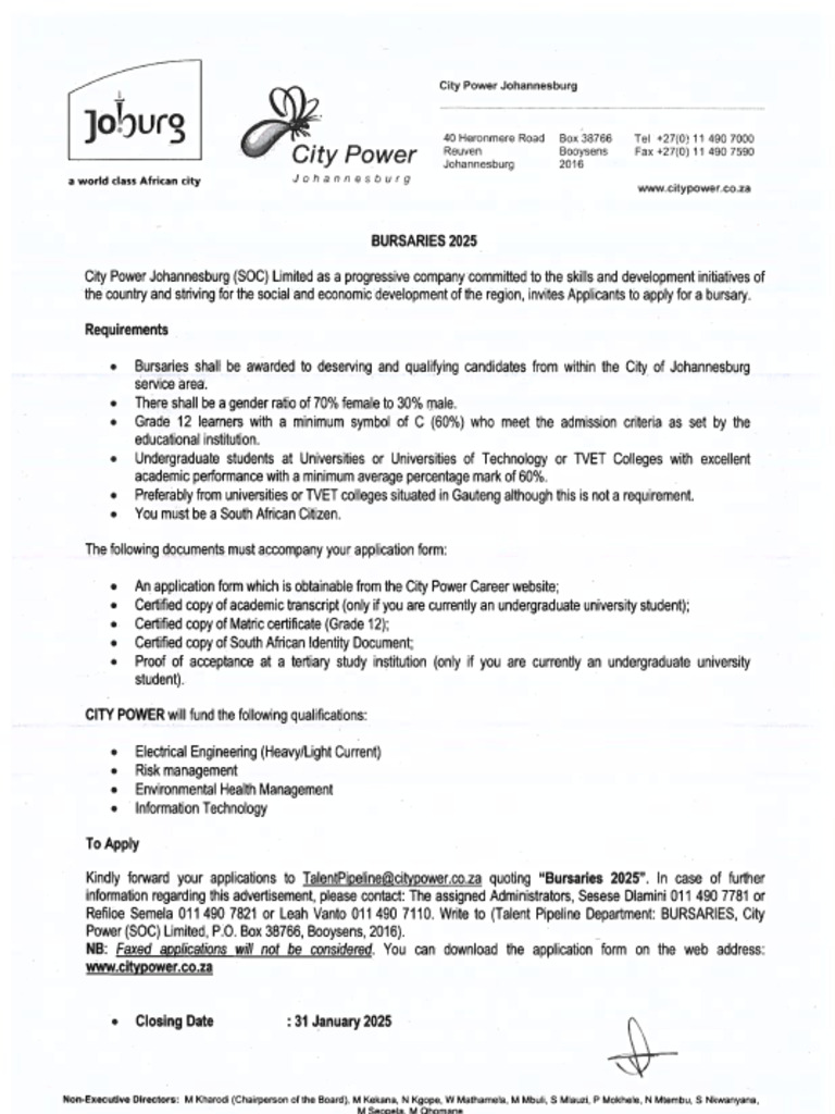 2025 - City Power Bursary Advert | PDF