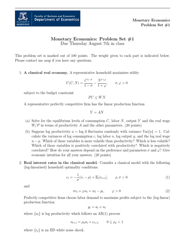 Chris Edmond's Monetary Economics Problem Set | PDF | Labour Economics ...