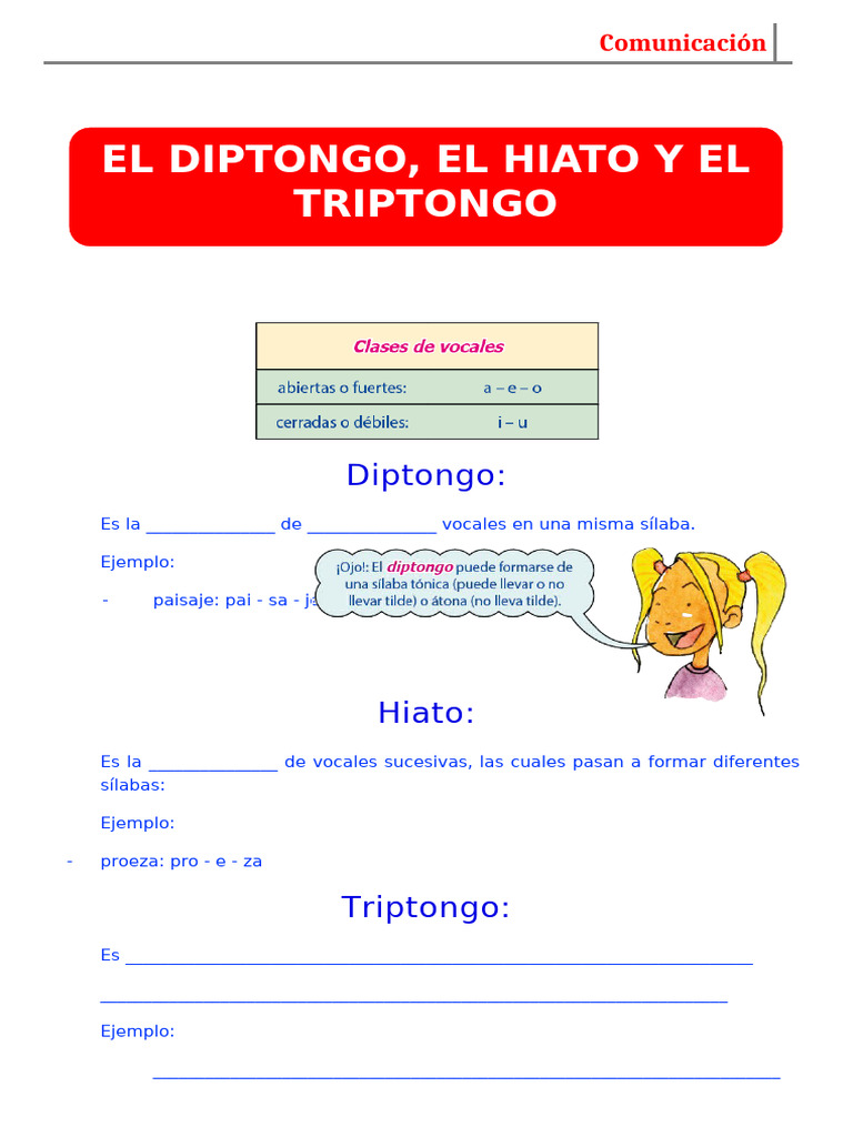 El Diptongo Hiato y Triptongo para Sexto Grado de Primaria | PDF ...