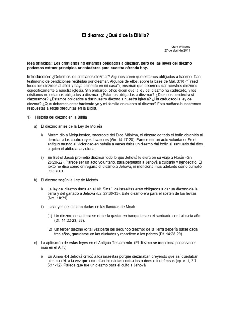 El diezmo en la Biblia: ¿Obligación o principio? | PDF | Diezmo | Sacerdote