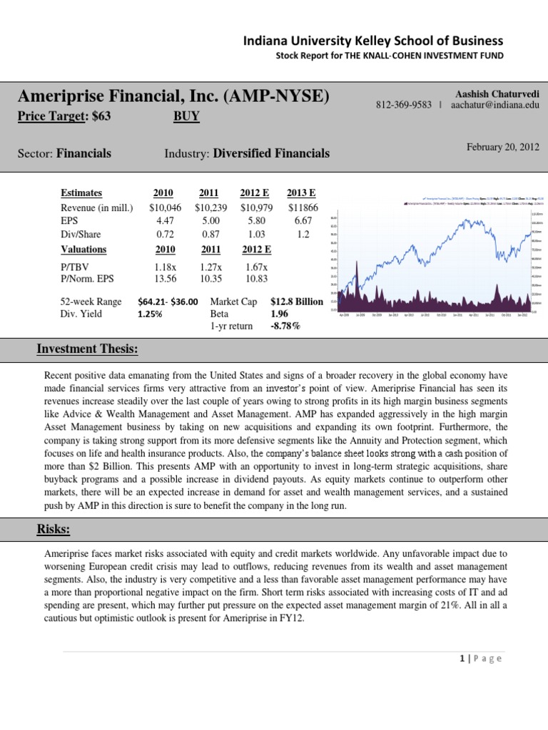 Ameriprise Financial Stock Pitch | PDF | Peg Ratio | Investing