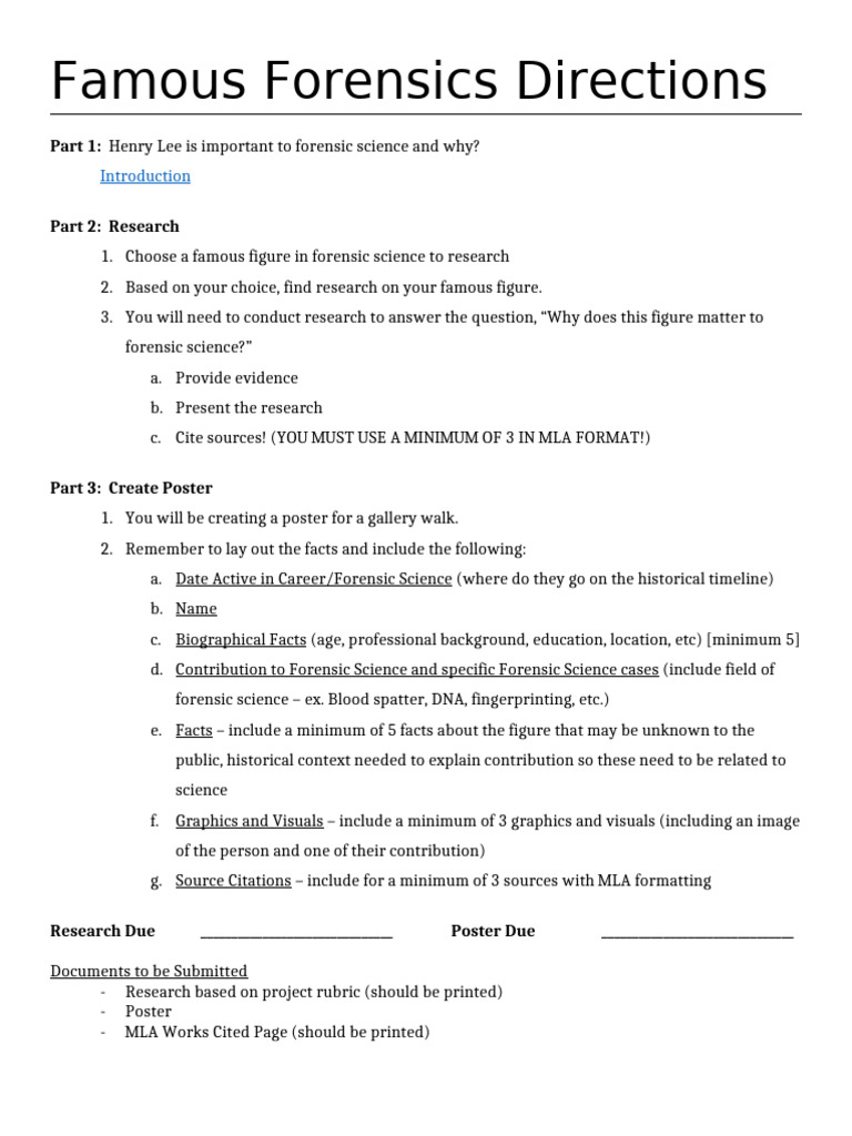 Famous Figures Directions S2024 | PDF | Forensic Science | Crime Scene