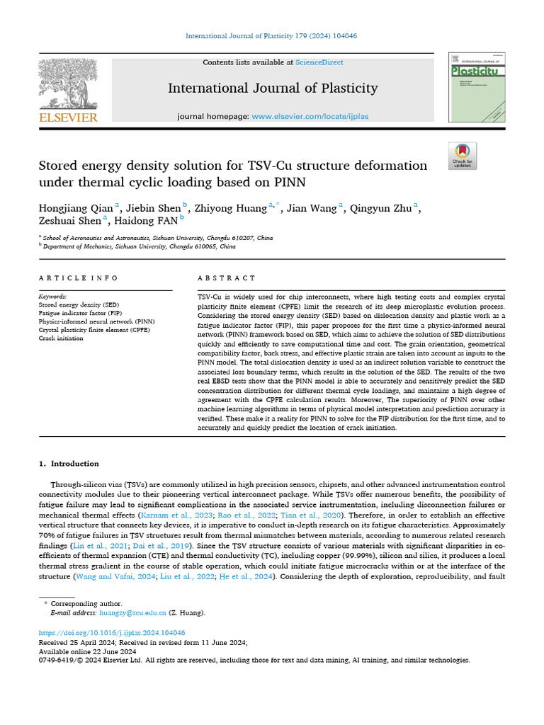 2024 PINN Thermal Cyclic Load Def | PDF | Fracture | Plasticity (Physics)