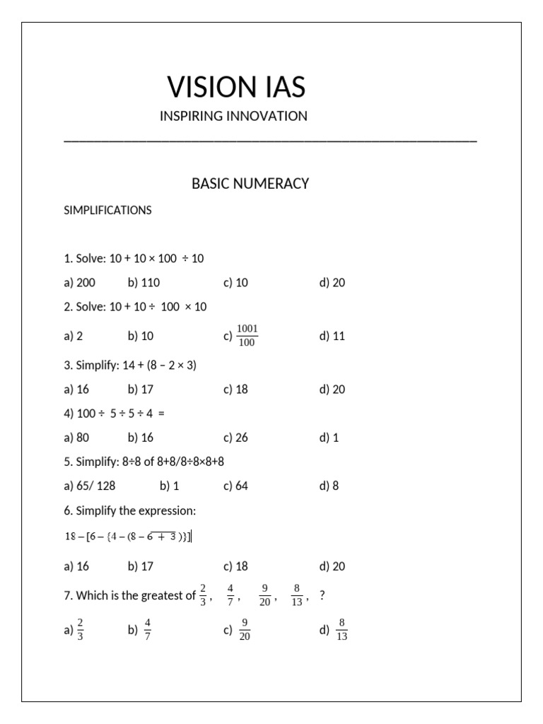 Basic Numeracy Vision Ias | PDF | Numbers | Elementary Mathematics