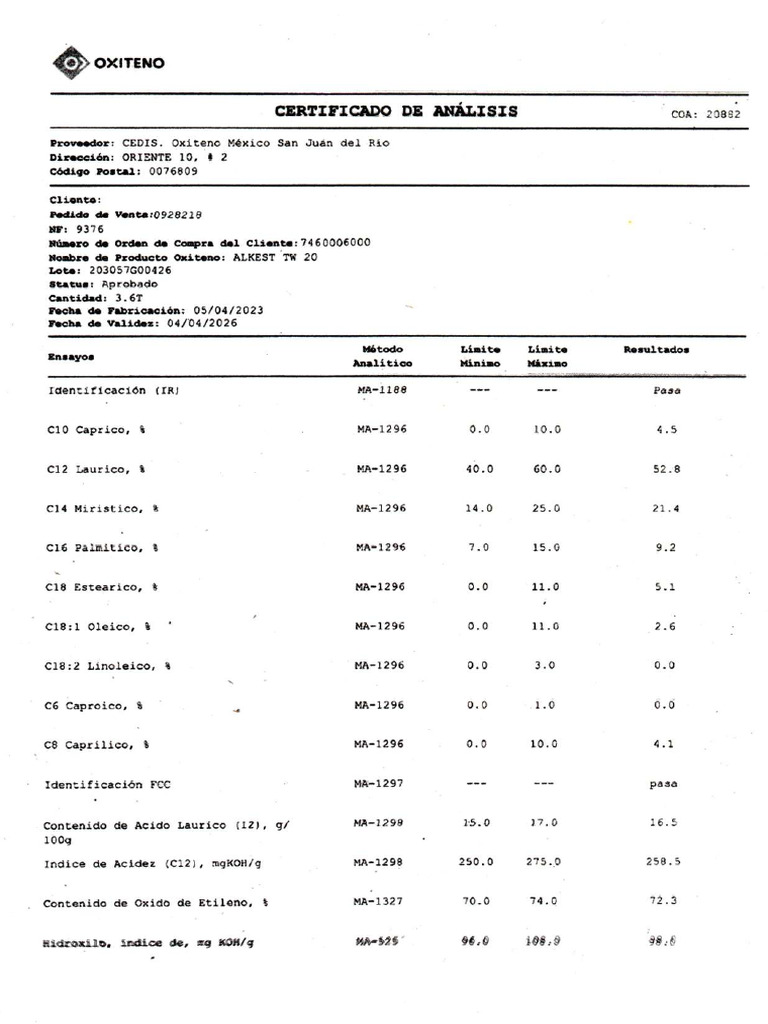 Tween 20 - Oxiteno 04-04-2026 - Page-0001 | PDF