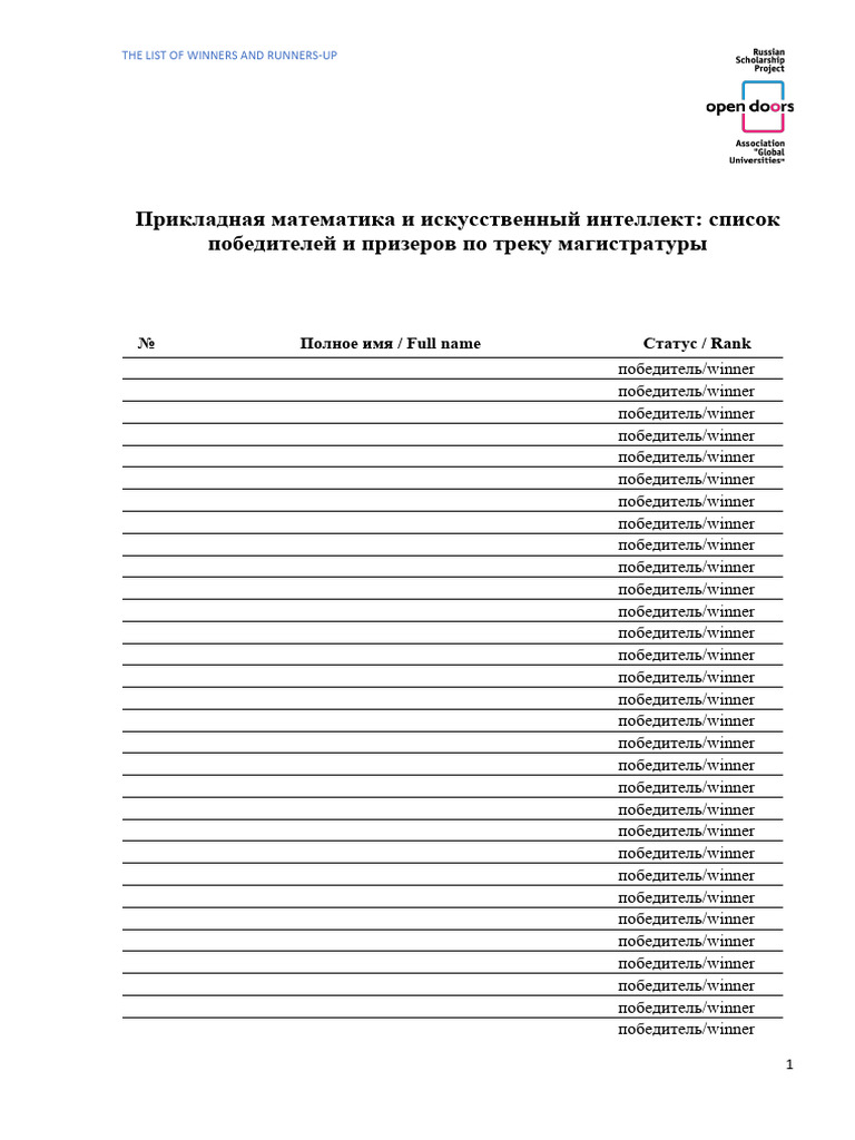 The - List - of - Winners, Applied Mathematics & Artificial Intelligence | PDF