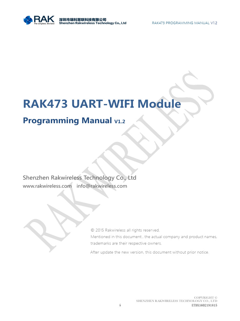 RAK473 UART WiFi Module Programming Manual V1.2 | PDF | Computer Network | Bit Rate
