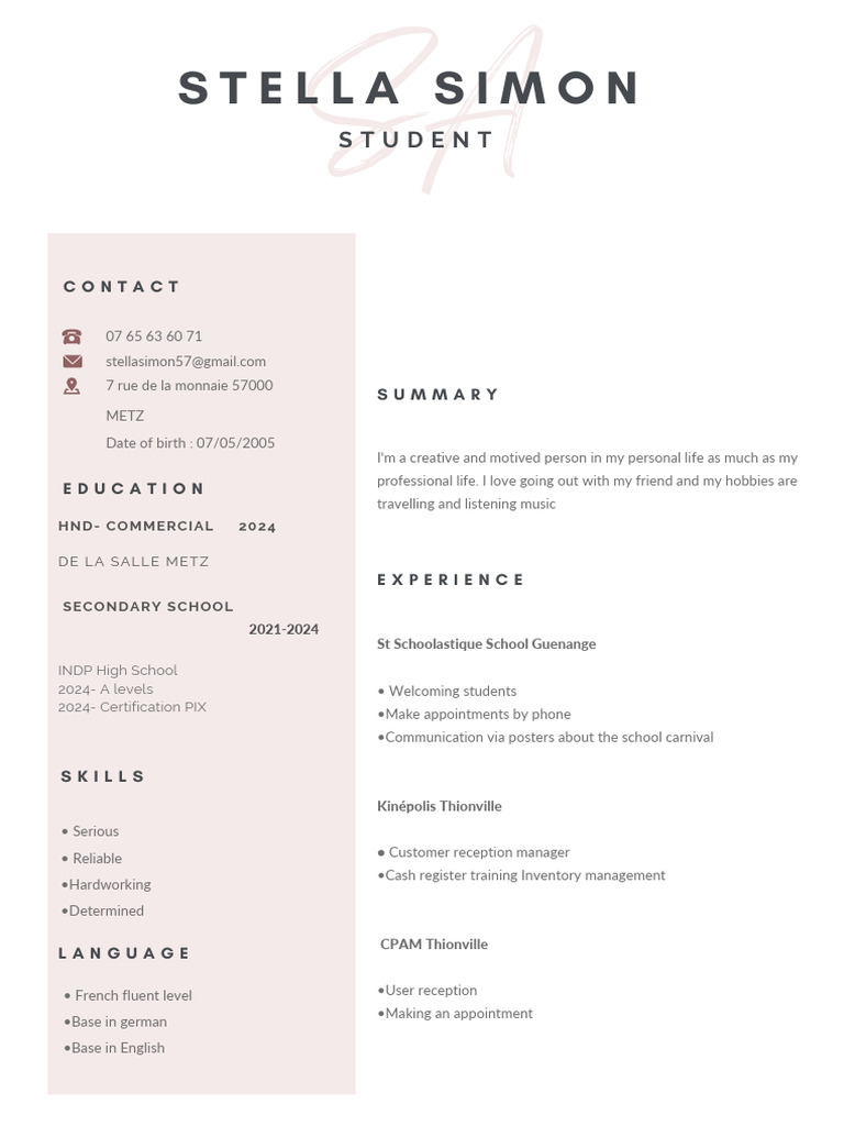 Elegant Minimalist CV Resume | PDF