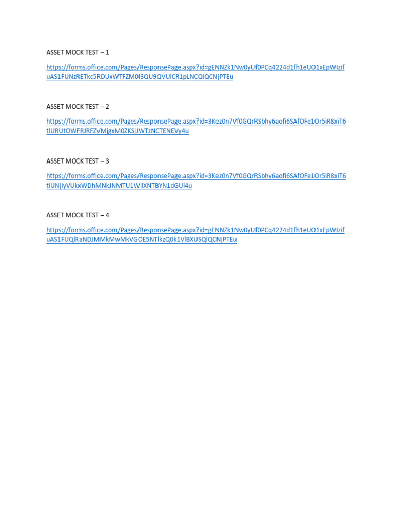 Asset Mock Test Series Links | PDF